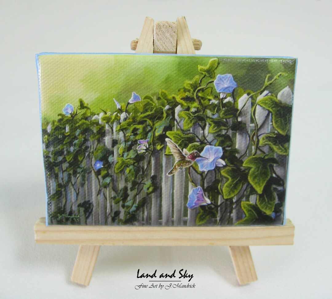 2.5x3.5 Hummingbird Morning Glory Painting by J. Mandrick - Etsy