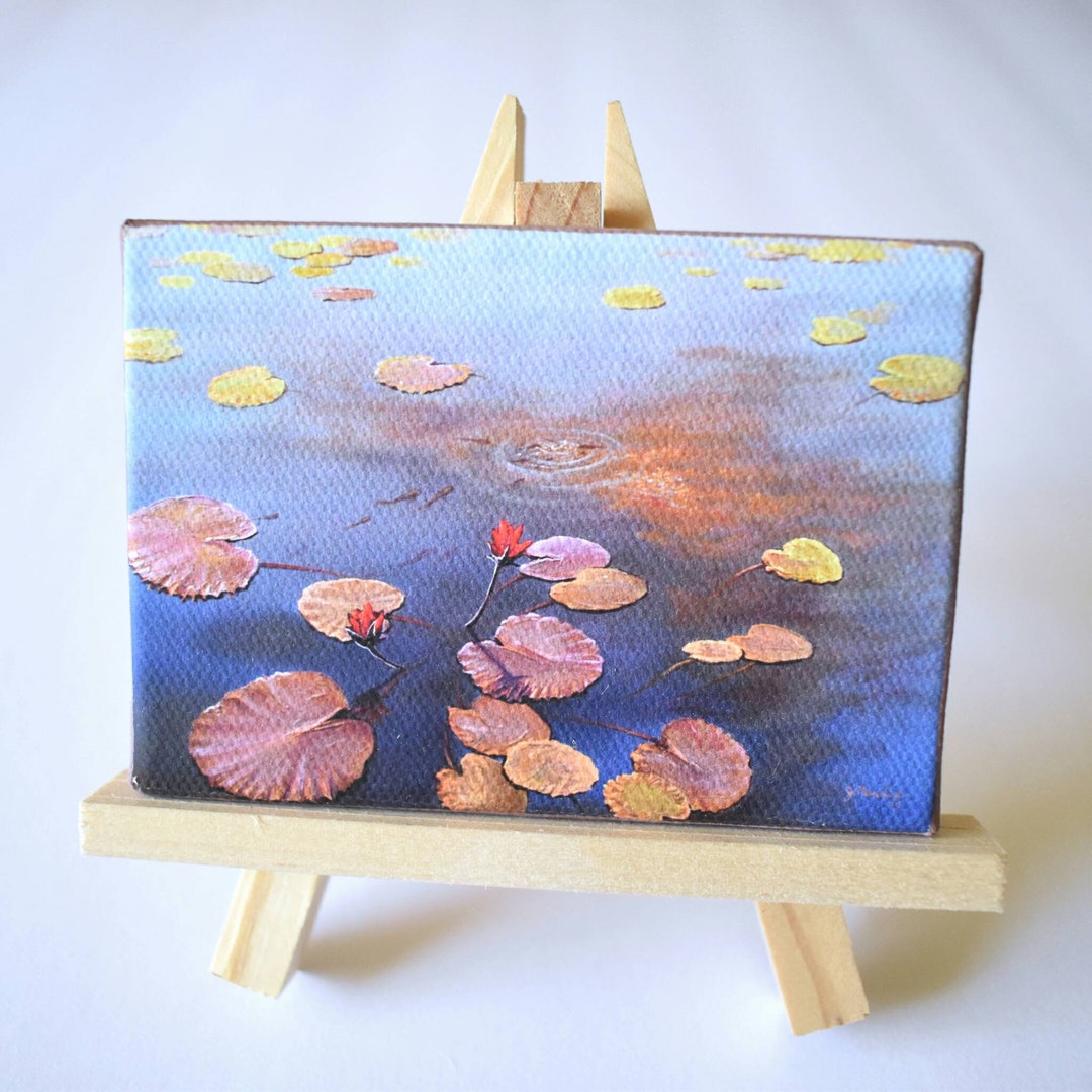 2.5x3.5 Mini Waterlily Painting on Canvas by J. Mandrick - Etsy