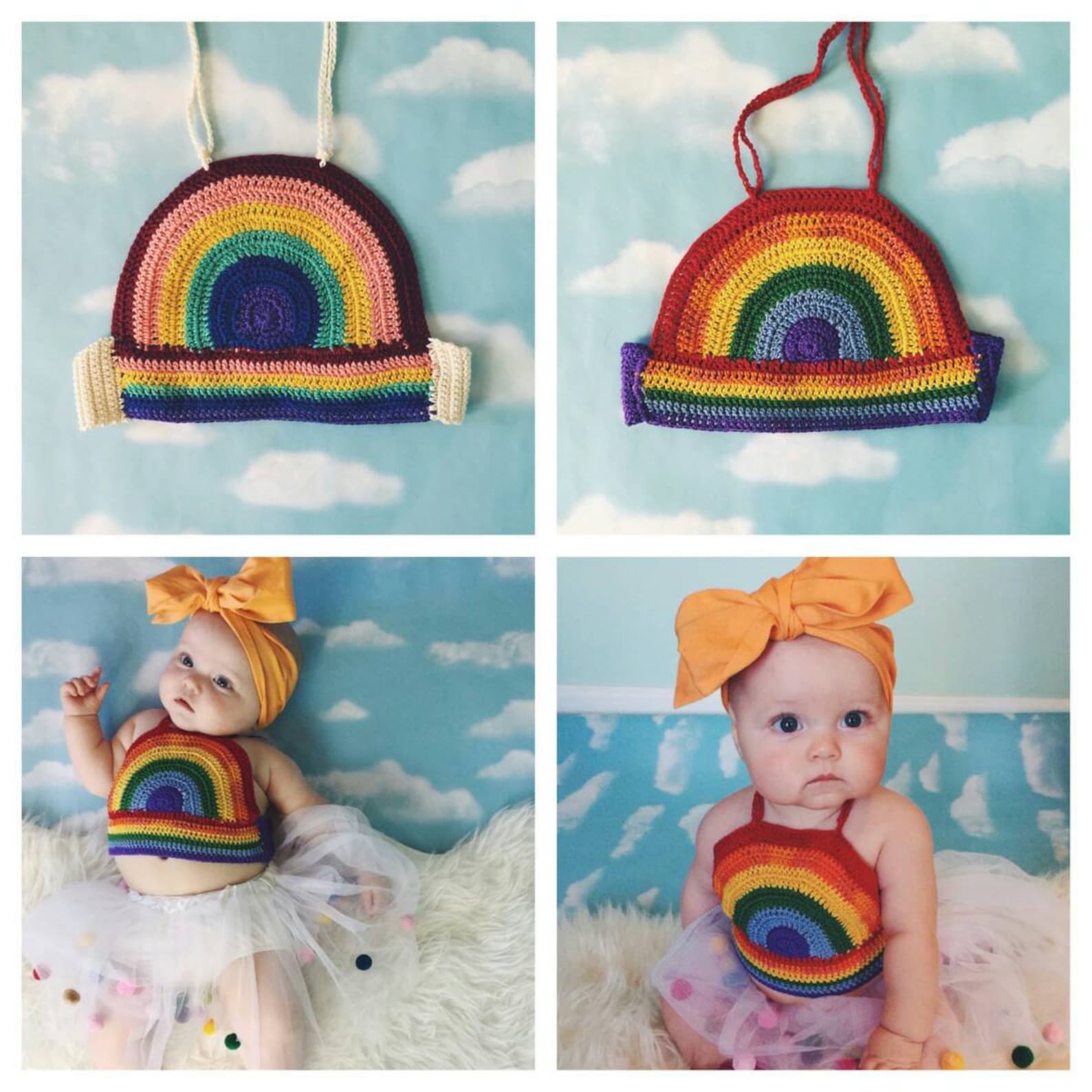 Crocheted Rainbow Halter Kids Crop Top Girls Rainbow Top - Etsy