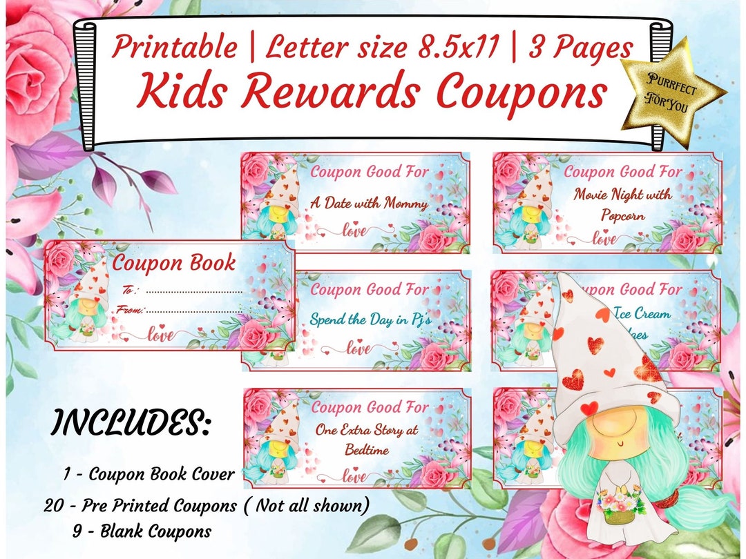 Kids Rewards Coupon Book,printable Pages, Instant Download ,birthday ...