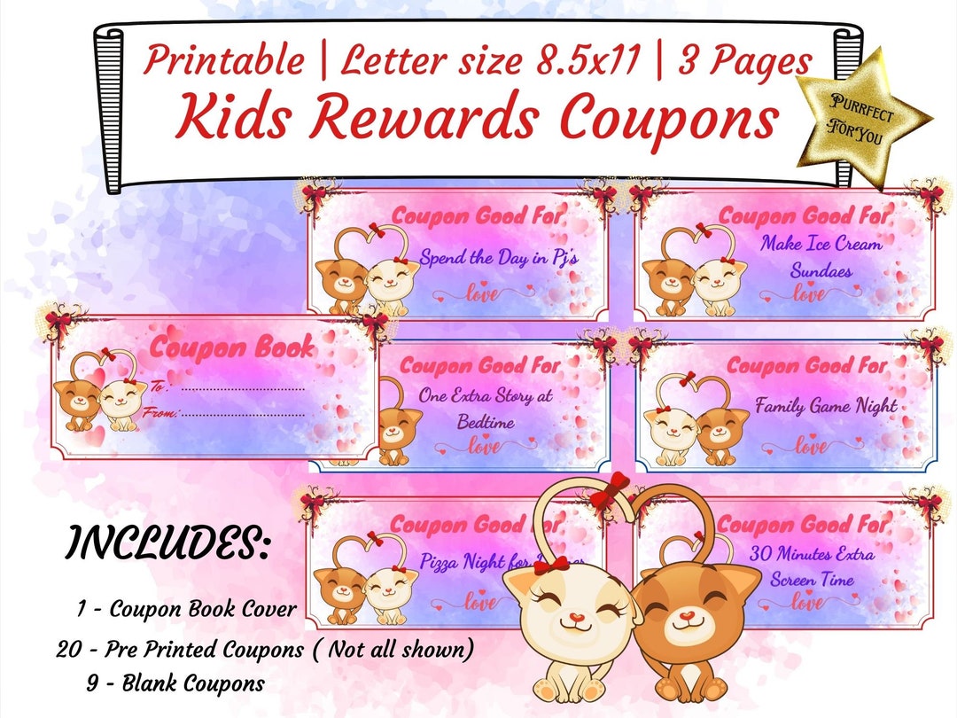 Kids Rewards Coupon Book,printable Pages, Instant Download ,birthday ...