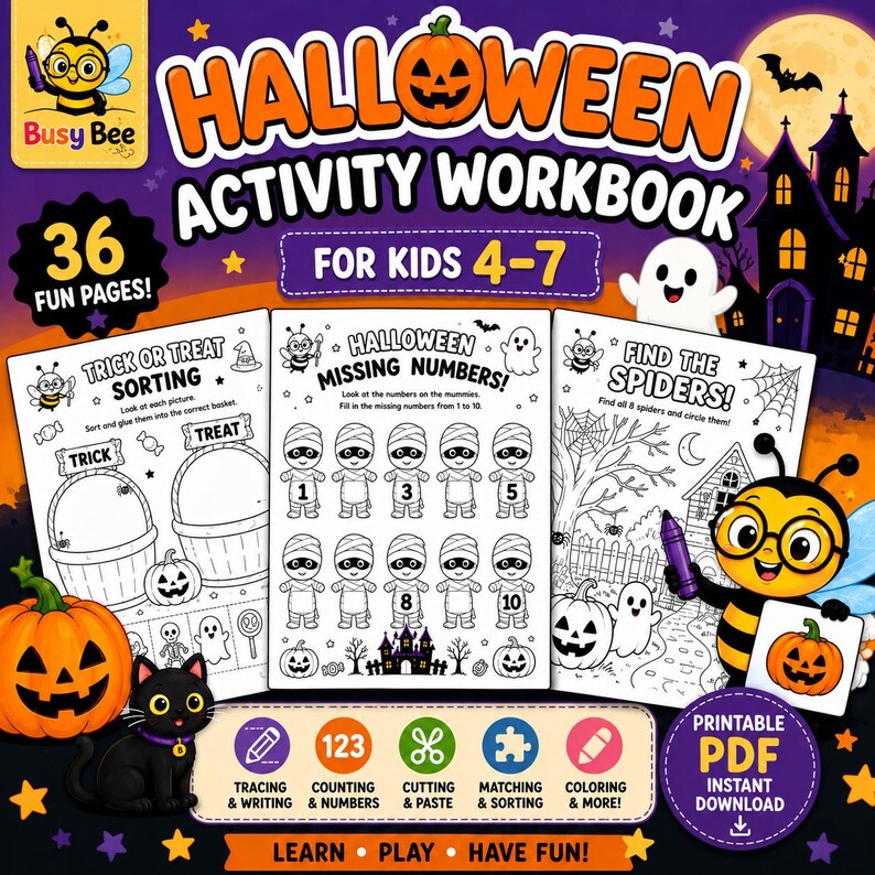 Halloween Activity Workbook for Kids | 36 Printable Preschool ...