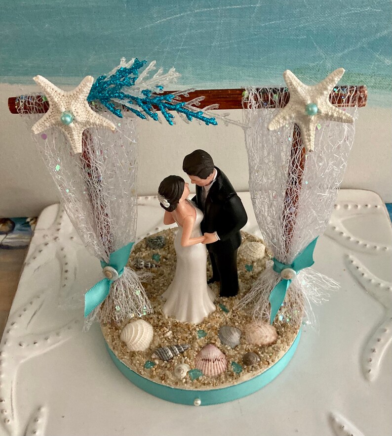 Arch Pergola Arbor Beach Wedding Cake Topper~Bride and Groom on a Beach ...