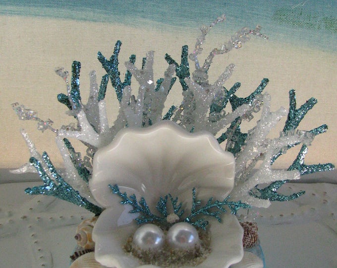 Elegant Seashell Coral Beach Wedding Cake Topper~pearl Open Seashell ...