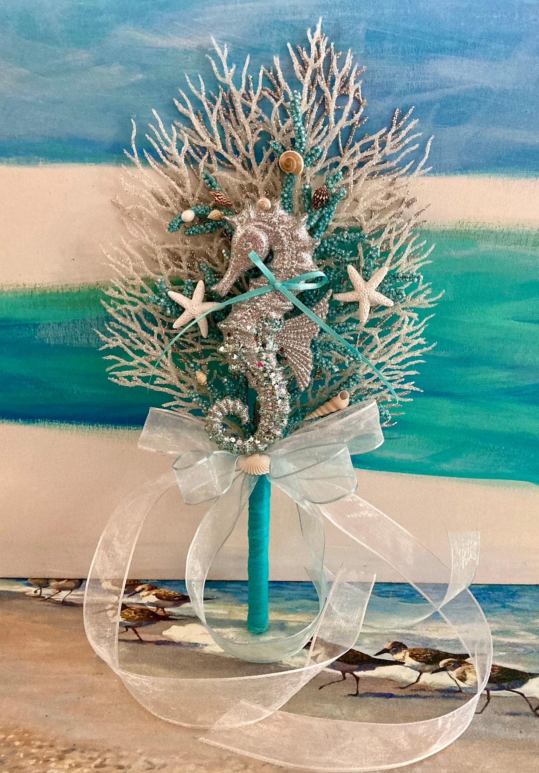 Seahorse Coastal Christmas Tree Topper Sea Fan Coral - Etsy