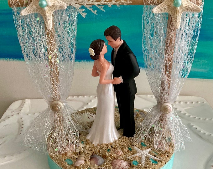 Beach Wedding Cake Topper Bride and Groom Beach Wedding Cake Topper ...