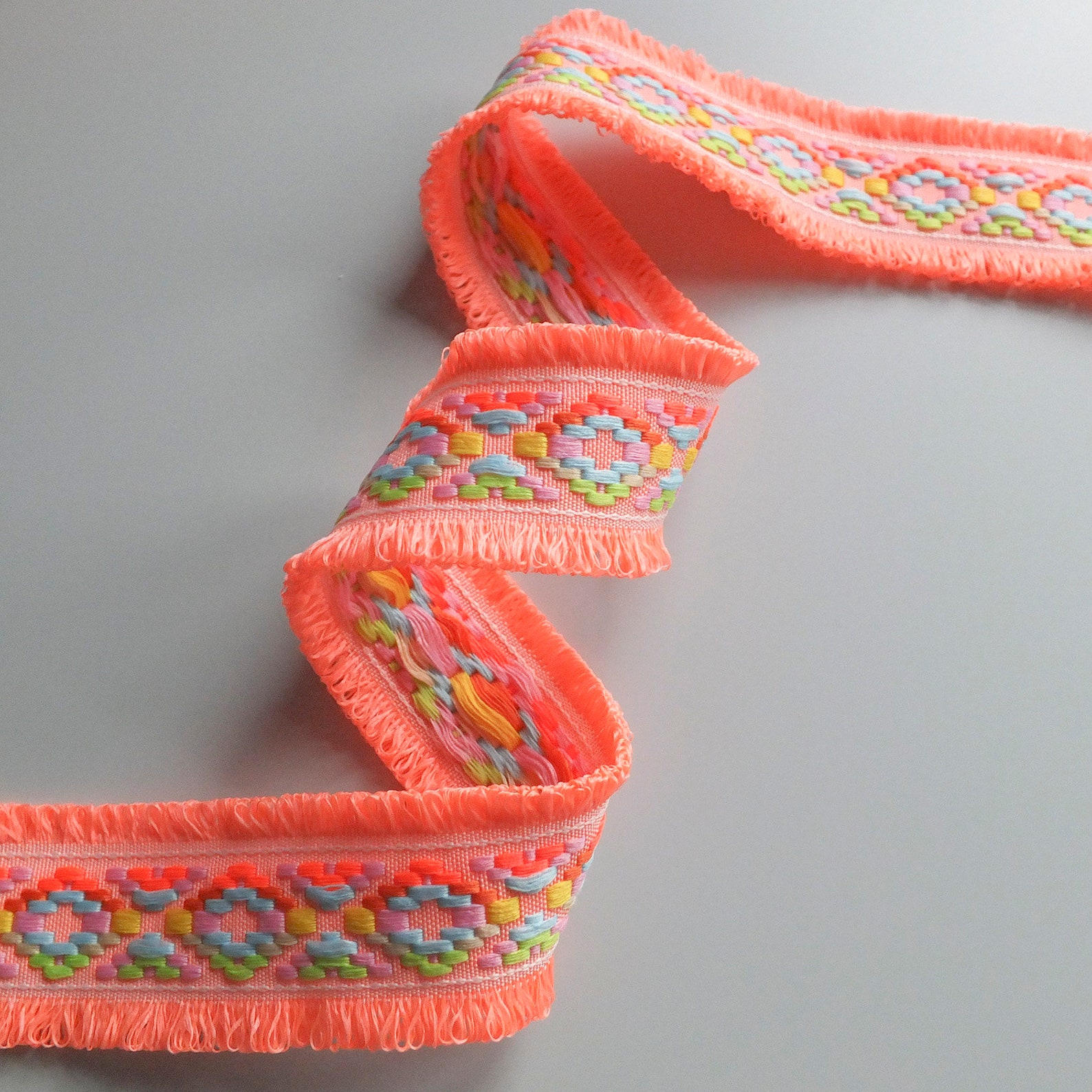 Neon Multicoloured Double Edge Loop Fringe Fashion Trim 45mm Wide 1 3/4 ...