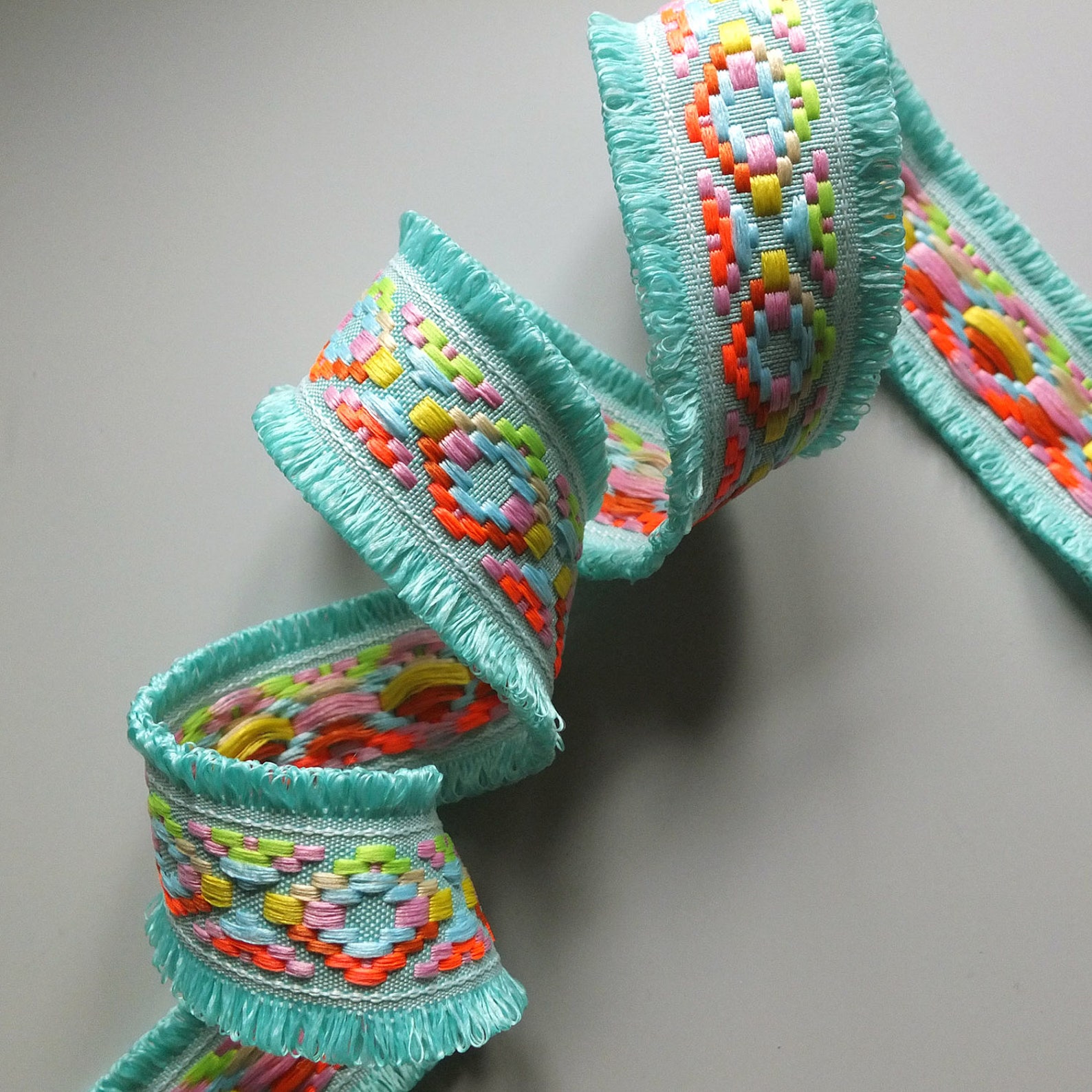 Neon Multicoloured Double Edge Loop Fringe Fashion Trim 45mm Wide 1 3/4 ...