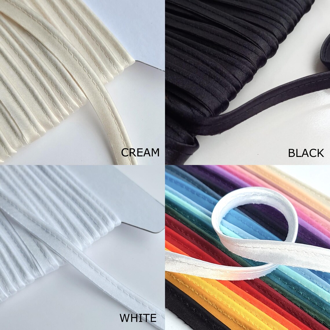Satin Piping Cord, Fabric Covered Flanged Insert Trim 2mm Diameter, 22 ...