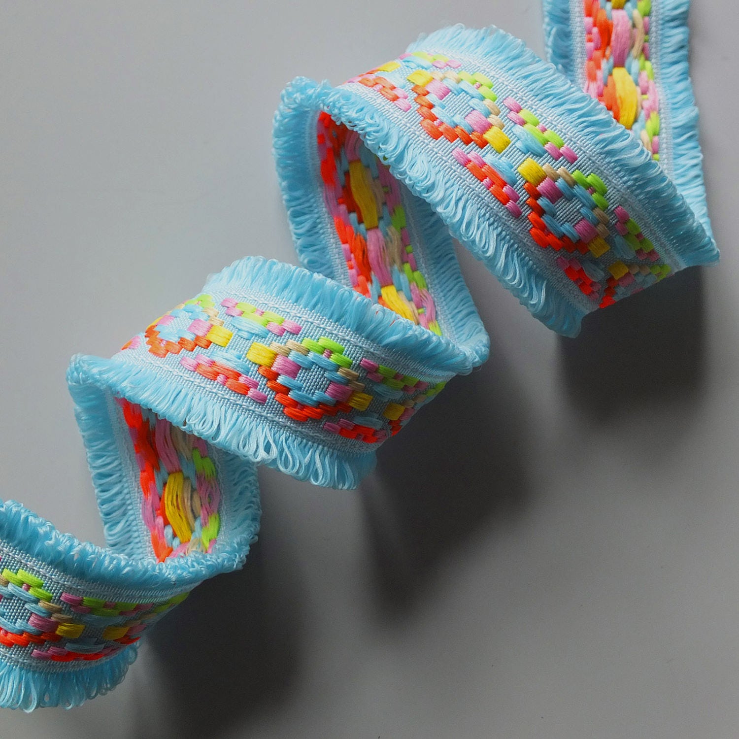 Neon Multicoloured Double Edge Loop Fringe Fashion Trim 45mm Wide 1 3/4 ...