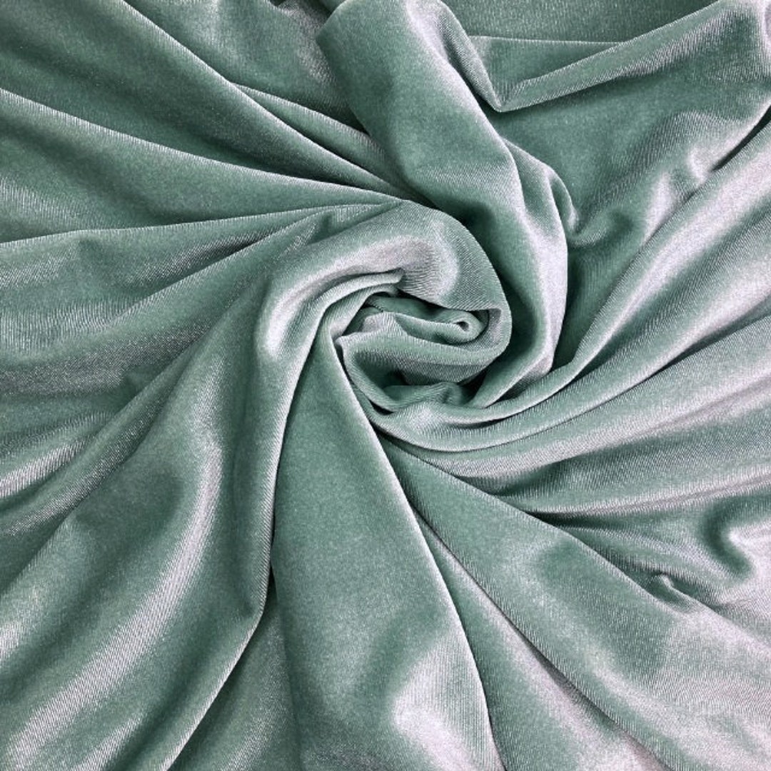 Sage Green Soft Stretch Velvet Dress Fabric - Rich Plain Knitted Velour ...