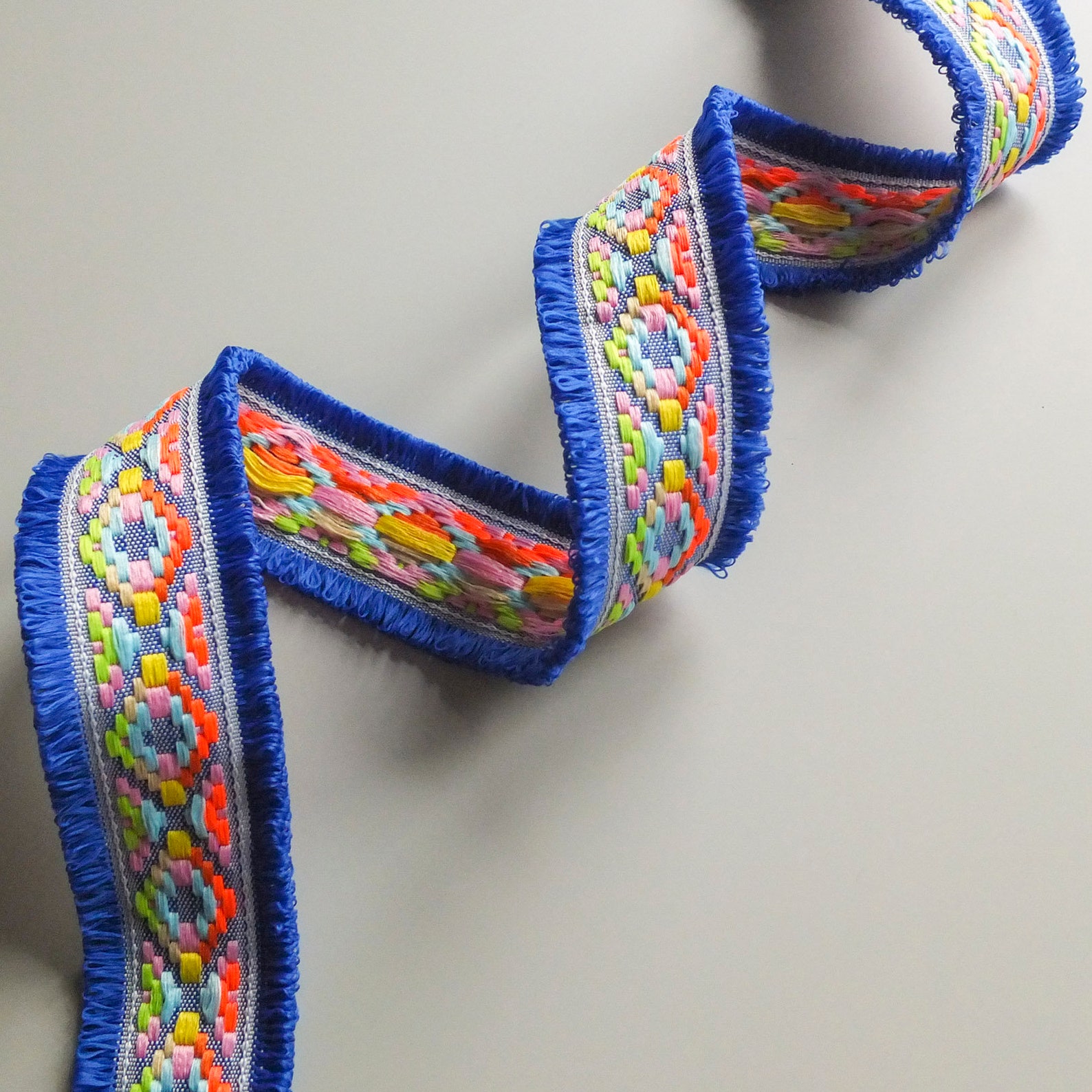 Neon Multicoloured Double Edge Loop Fringe Fashion Trim 45mm Wide 1 3/4 ...