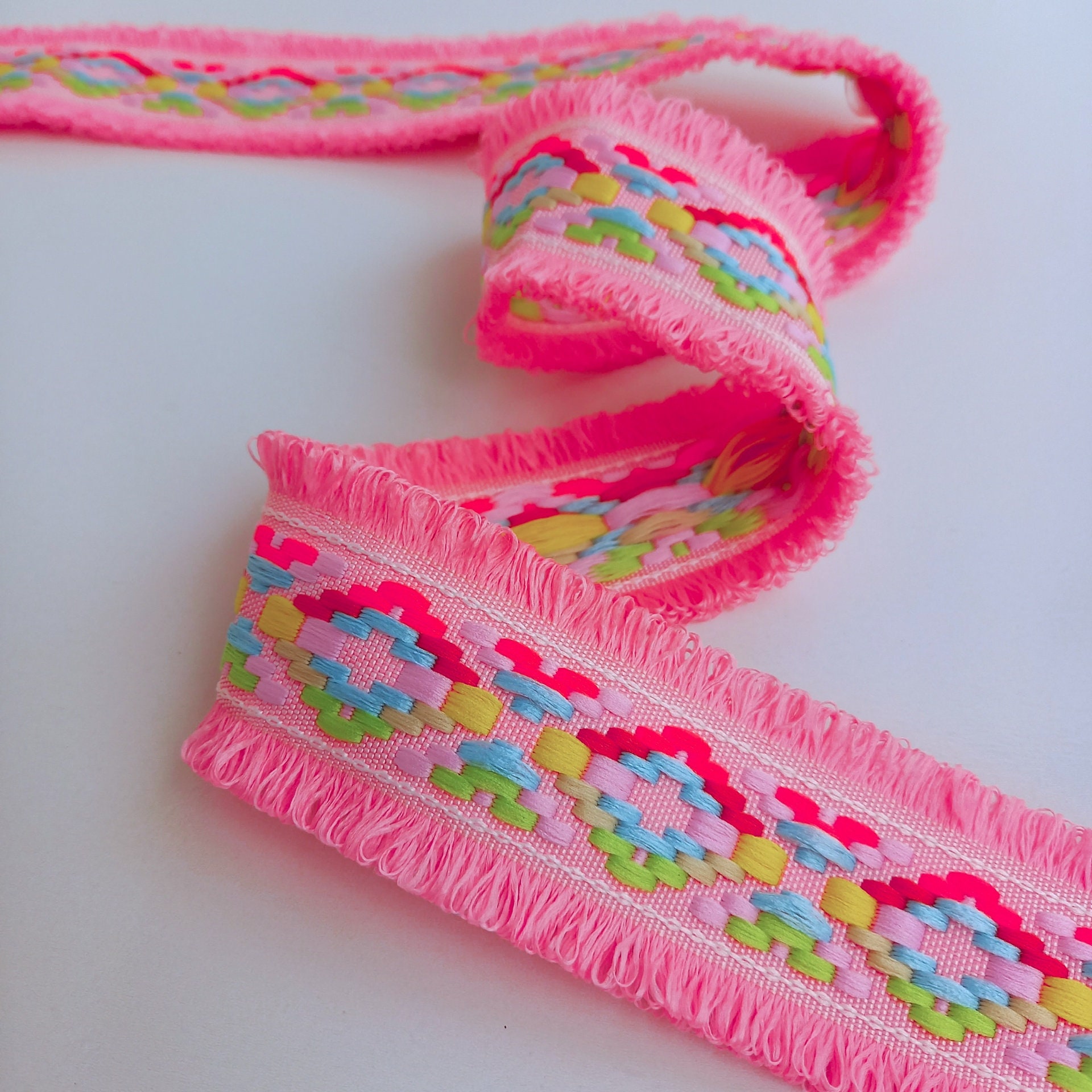Neon Multicoloured Double Edge Loop Fringe Fashion Trim 45mm Wide 1 3/4 ...