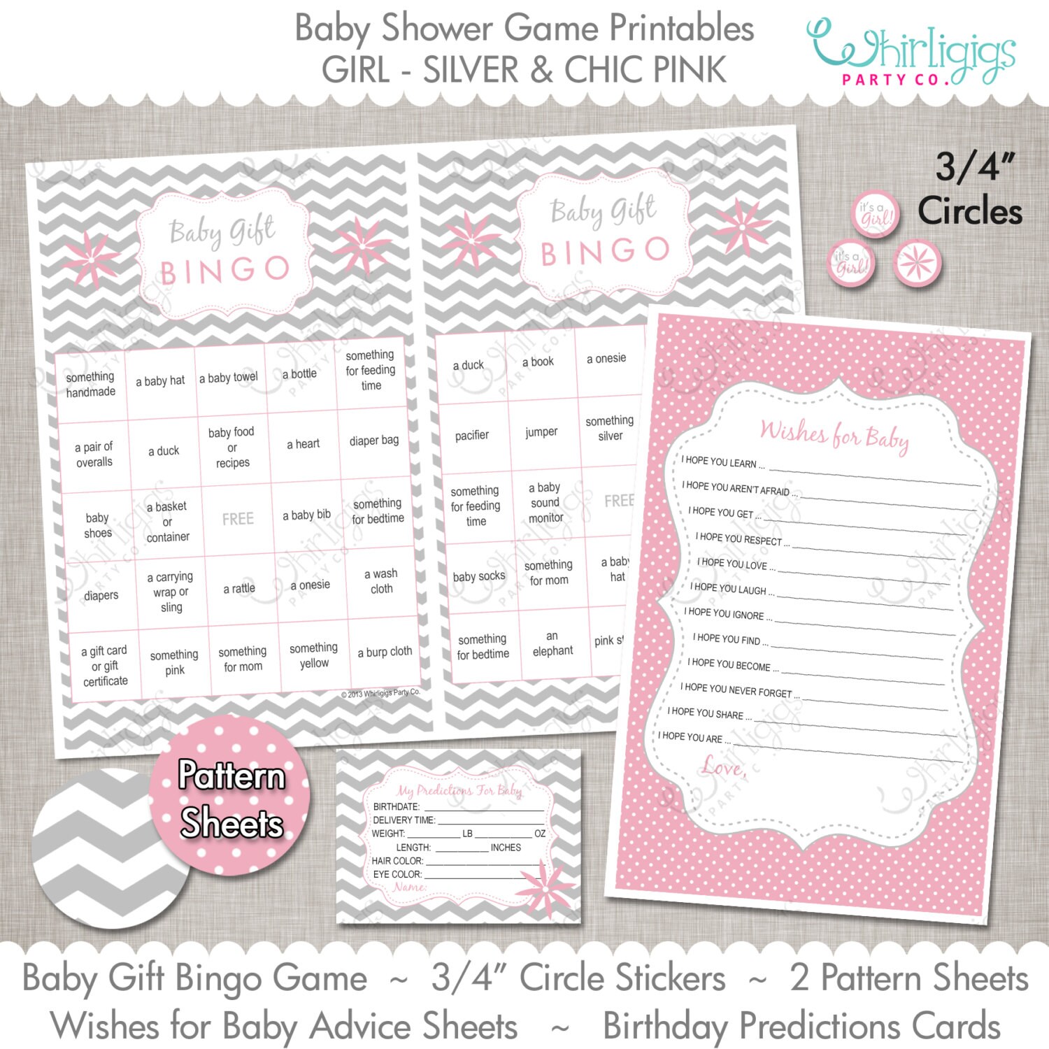 Baby Shower Bingo Game Set Pink & Grey INSTANT DOWNLOAD - Etsy