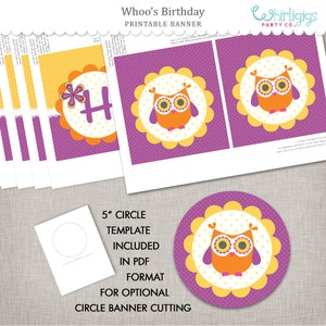 Owl Birthday Banner - Instant Download Happy Birthday in Orange and ...