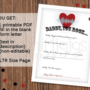 Letter to Dad Fathers Day Printable, Write a Message to Dad, Titled ...