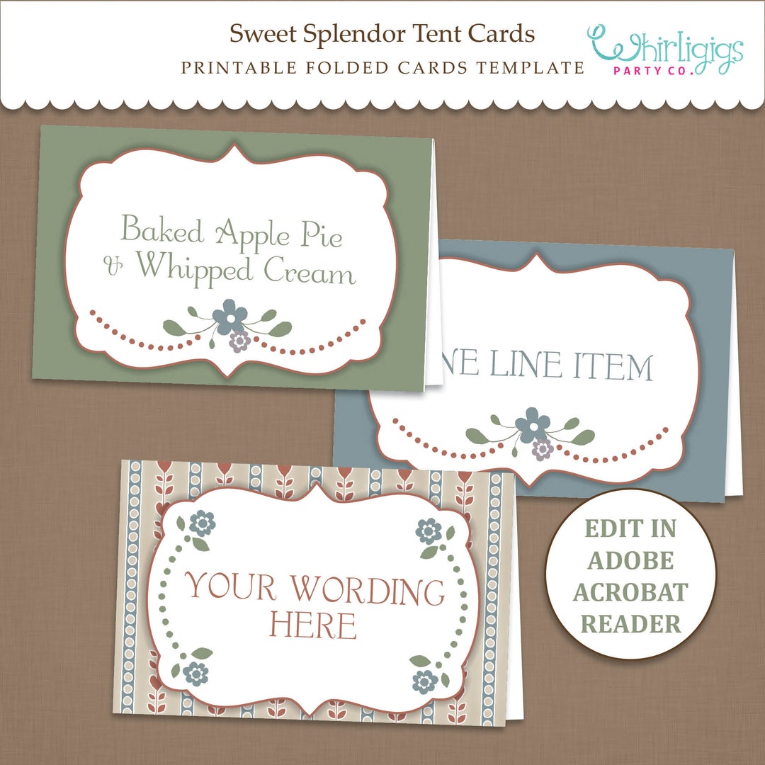 Tent Card Template - Floral Folk Style Pastel Placecards - Editable ...