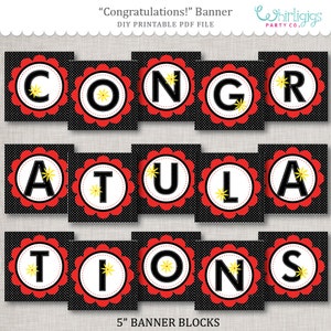 Congratulations Banner INSTANT DOWNLOAD Printable PDF in Red Flower ...