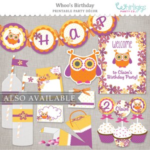 Owl Birthday Banner - Instant Download Happy Birthday in Orange and ...