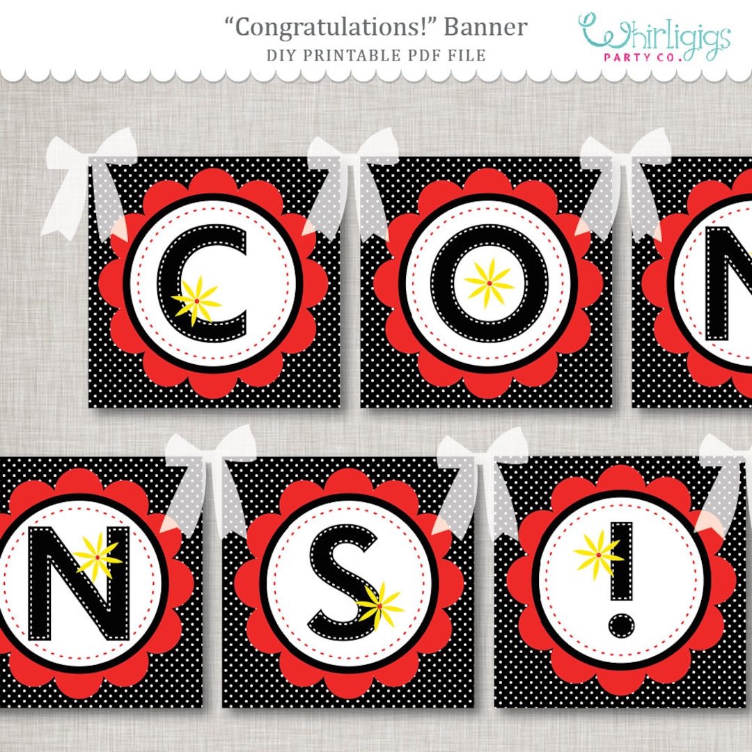 Congratulations Banner INSTANT DOWNLOAD Printable PDF in Red Flower ...
