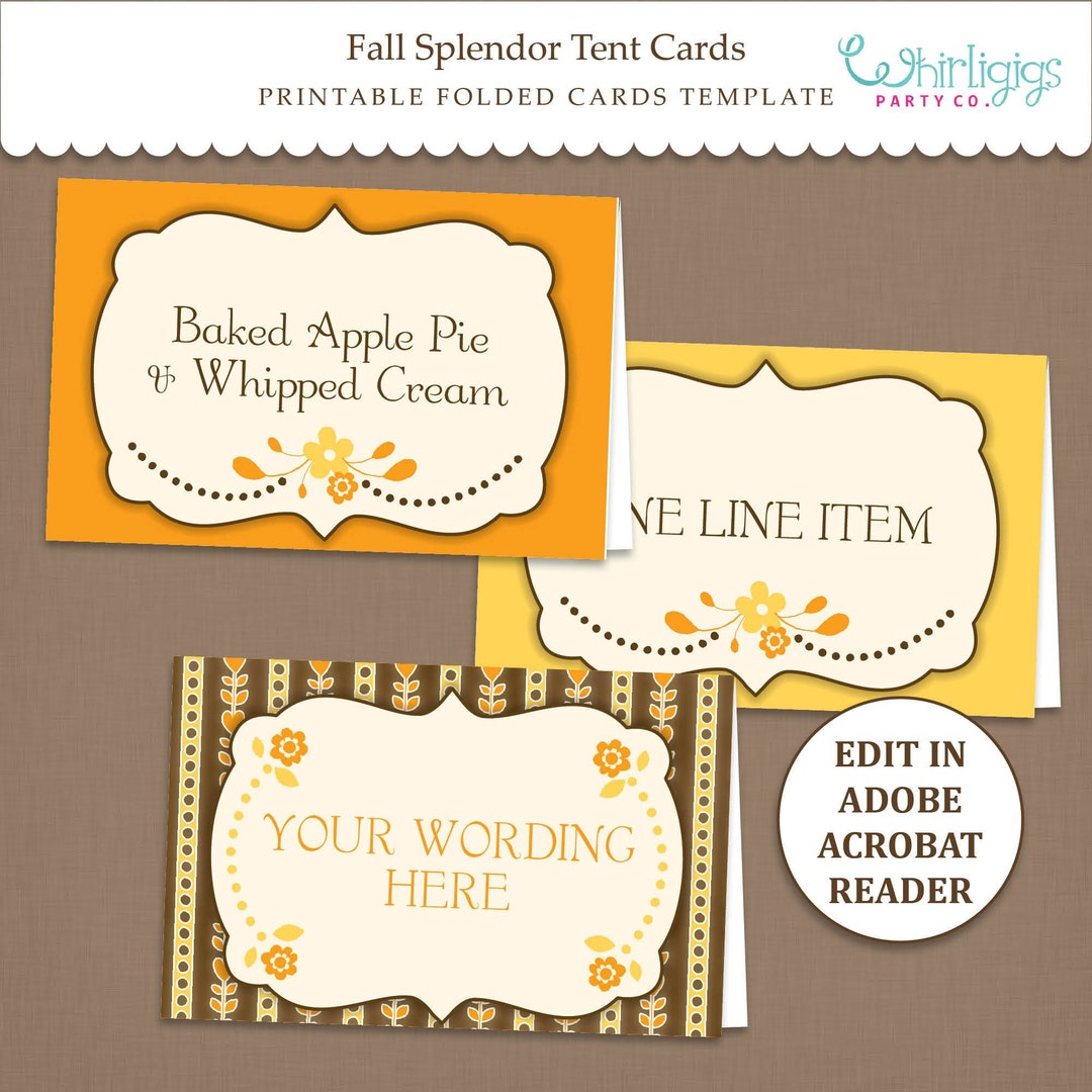 Fall Tent Card Template Thanksgiving Placecards Editable Printable PDF ...