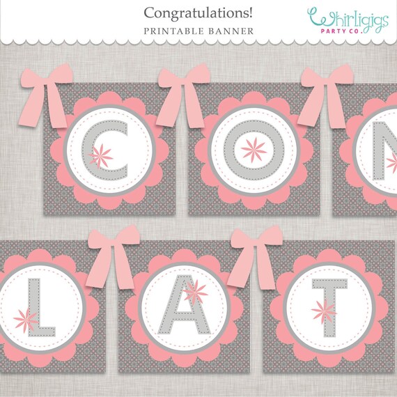 Pink Floral Congratulations Banner Printable File INSTANT - Etsy
