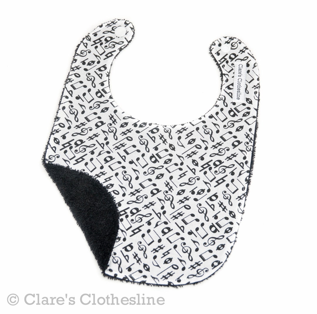 Music Notes Baby Bib Black and White Musical Notes Cotton and Terry ...