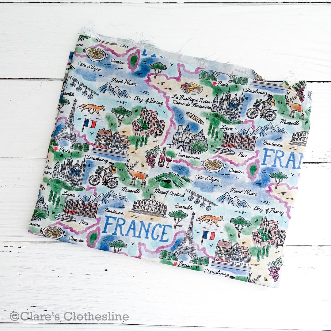 France Landmarks Cotton Fabric | French Cities and Monuments | Paris ...