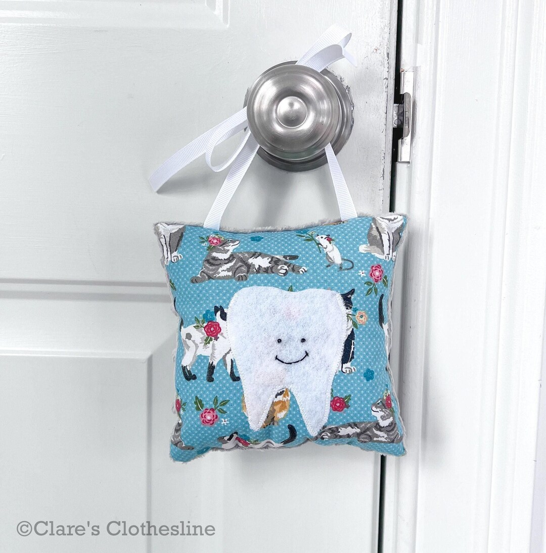 Kitty Cats Tooth Fairy Pillow: Blue and Gray Kittens, Hanging Pillow ...