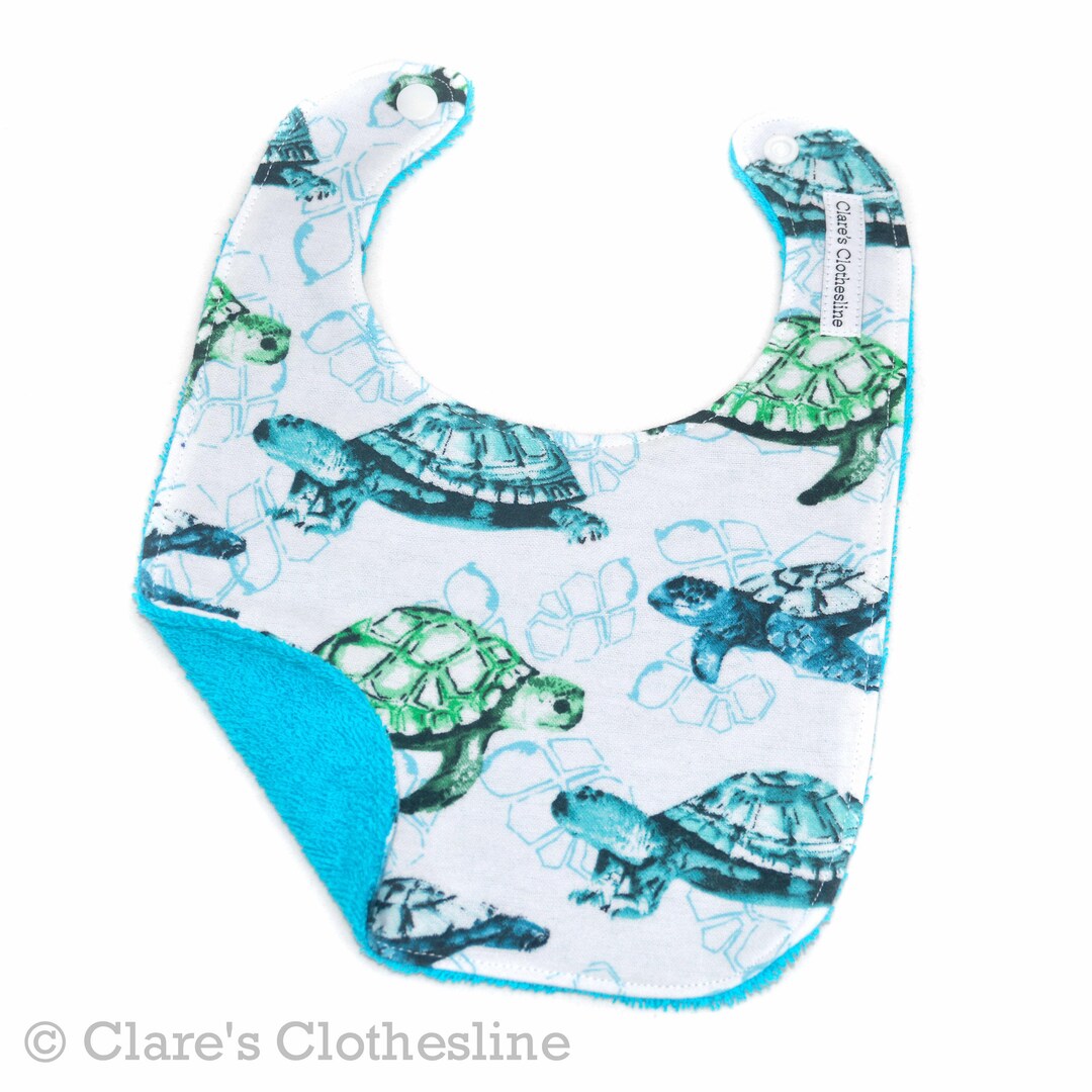 Sea Turtles Baby Bib | Blue and Green Ocean Animals | Flannel and Terry ...