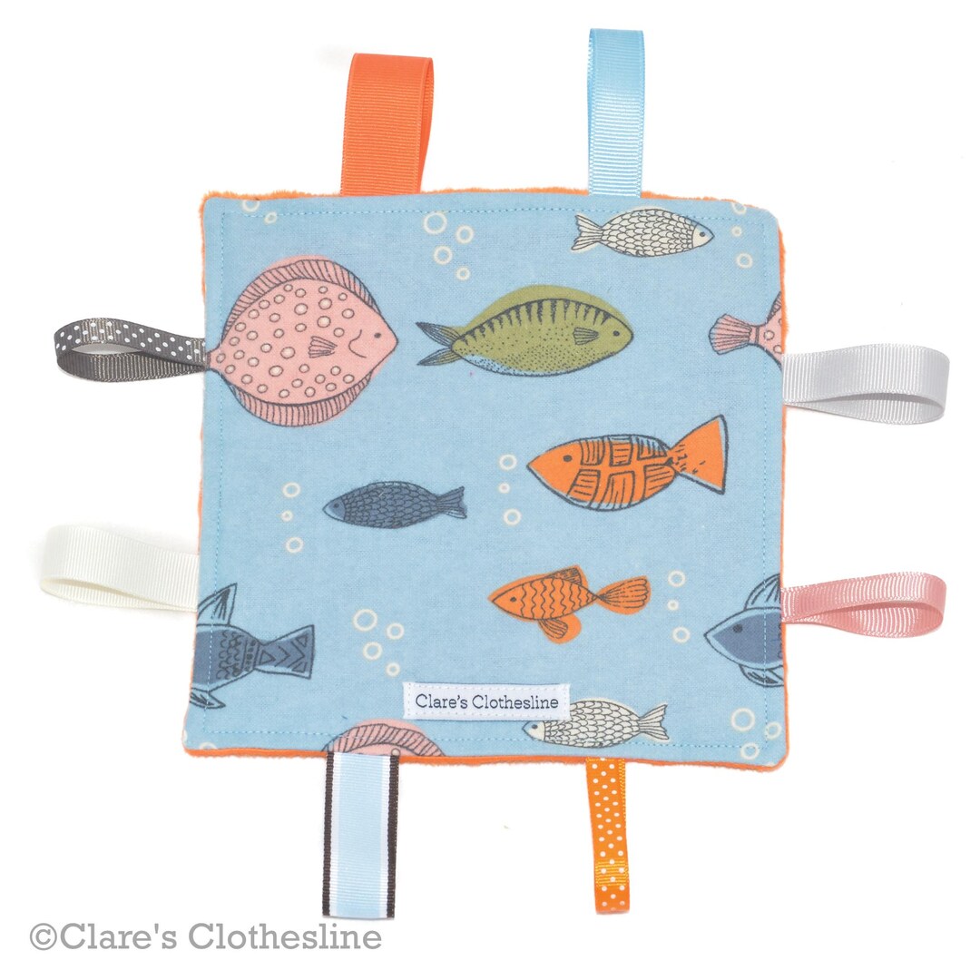 Fish Crinkle Toy: Blue & Orange Lake Fishing, Sensory Square With ...