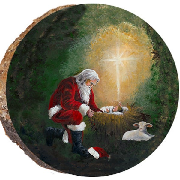 Santa Kneeling to the Baby Jesus - Etsy