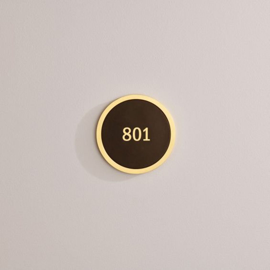 Personalised Number Brass Door Plaque Sign With Leather Insert ...