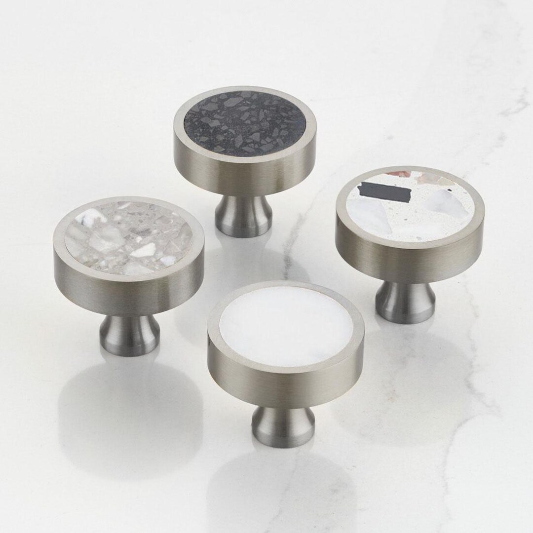 Solid Brass Silver Drawer Knobs With Terrazzo Insert. Cabinet Knobs ...
