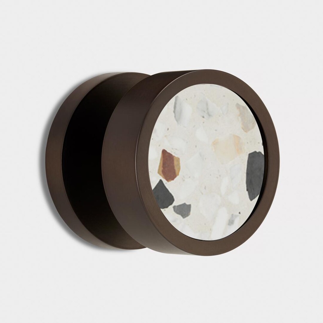 Pair of Solid Brass Bronze Mortice Door Knobs With Terrazzo Insert Black, Grey, White Spring ...