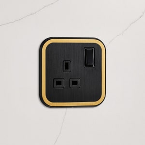 UK Plug Socket 13A Black / Gold Insert Screwless 1 Gang 2 Gang 250v ...