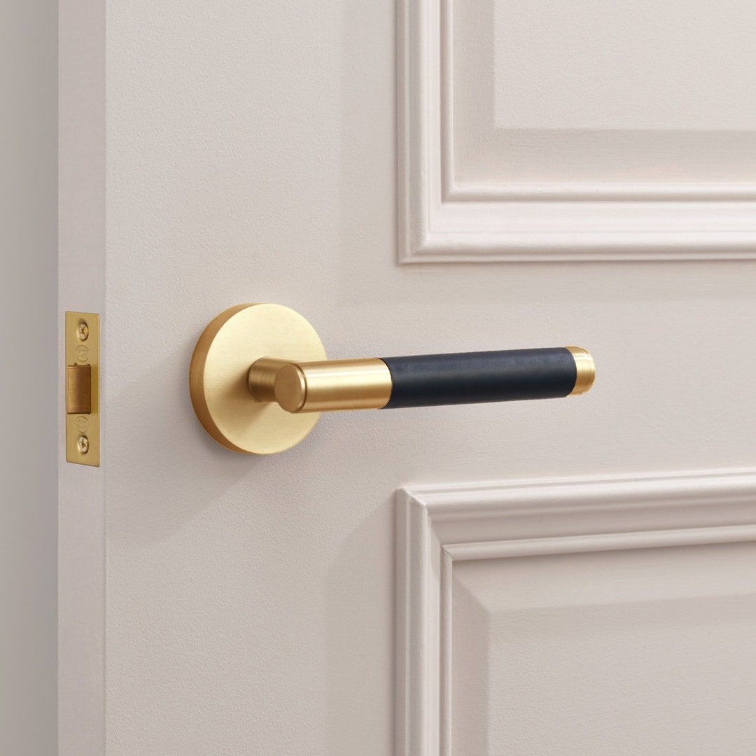 Leather Lever Internal Door Handle Solid Brass Spring Loaded Available ...