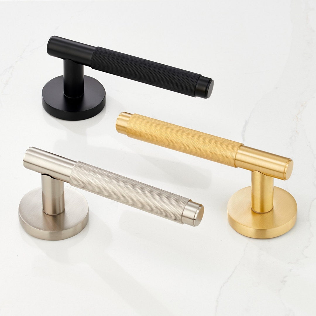 Knurled Brass Lever Door Handles - Spring Loaded, Heavy Duty, Modern ...