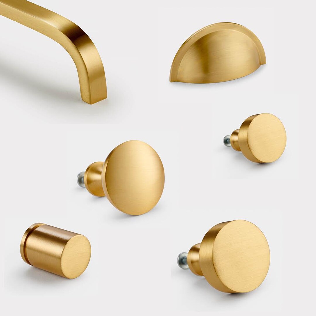 Gold Cabinet Handles and Door Knobs, Solid Brass, Cupboard Knobs, Cup Handles & Cylinder Pulls ...