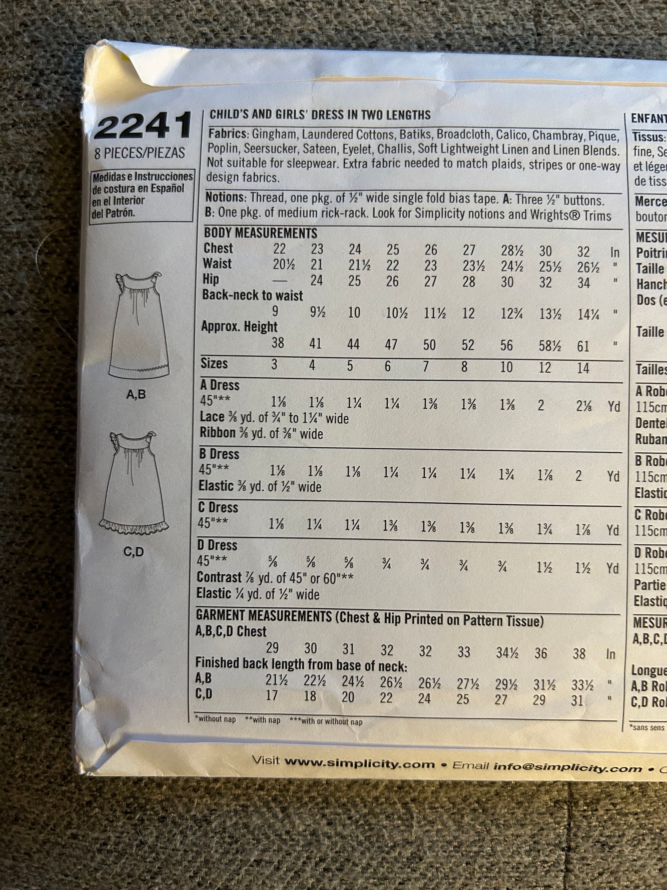 Vintage 2011 Simplicity Sewing Pattern 2241 Girls' Sundress Dress in 2 ...