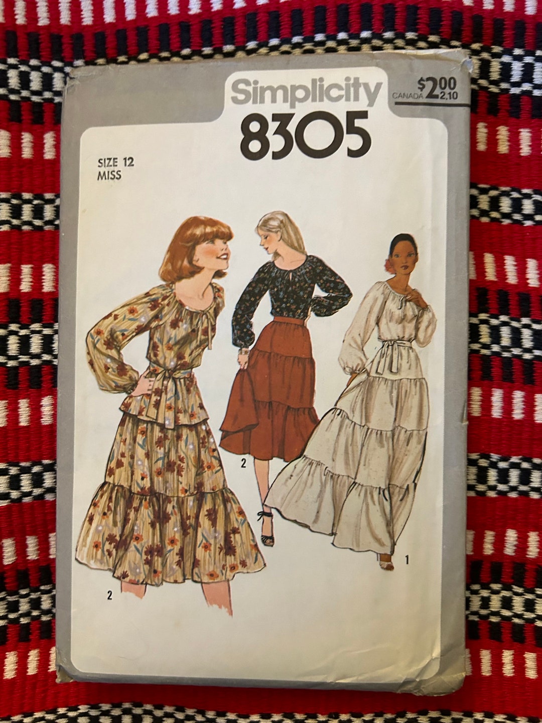 Vintage 1977 Simplicity Sewing Pattern 8305 Misses' Pullover Blouse & Skirt in 2 Lengths Midi or ...