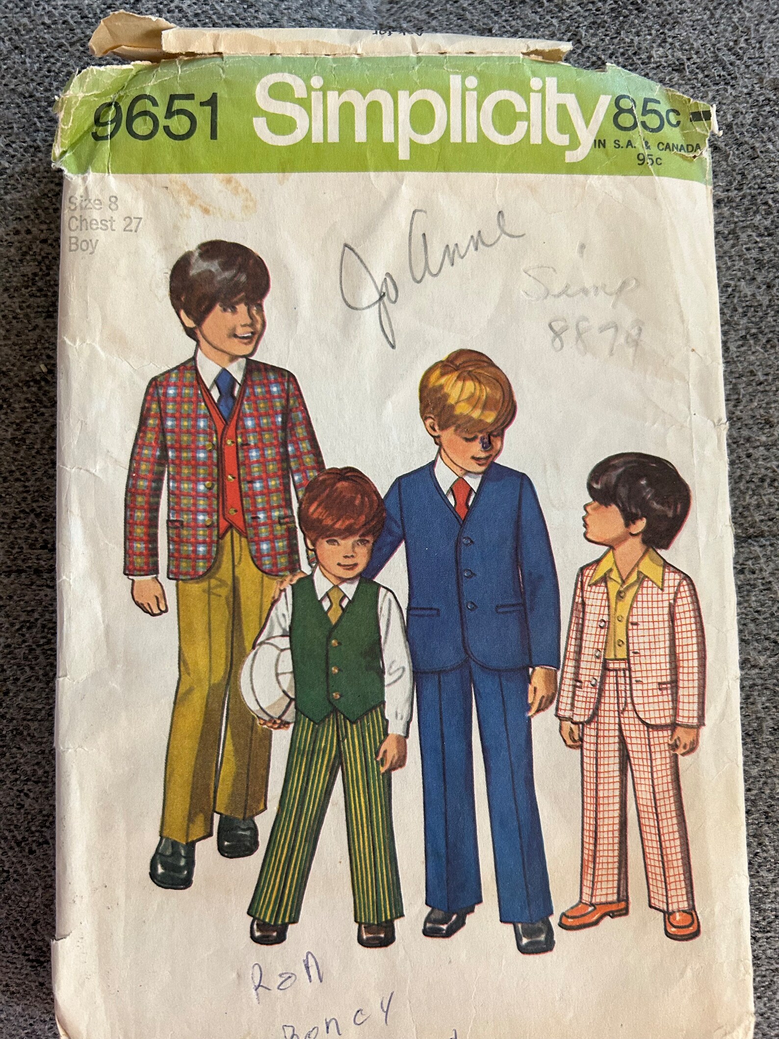 Vintage 1971 Simplicity Sewing Pattern 9651 Boys Jacket, Pants and ...