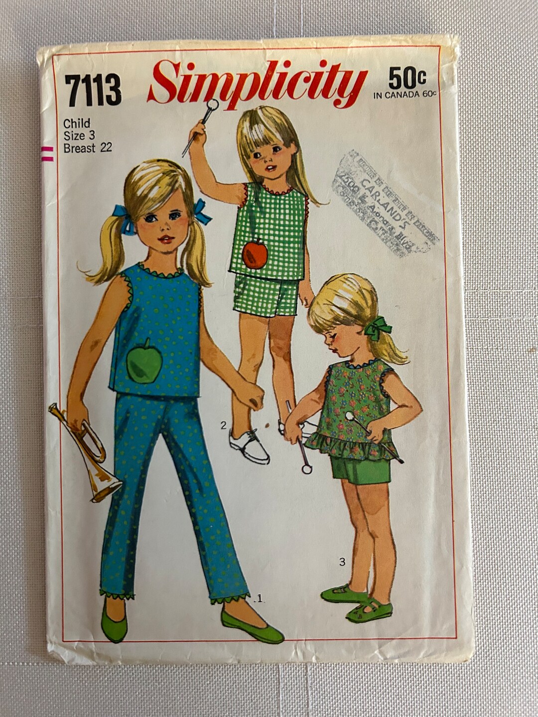 Vintage 1967 Simplicity Sewing Pattern 7113 Child's Overblouse & Pants ...