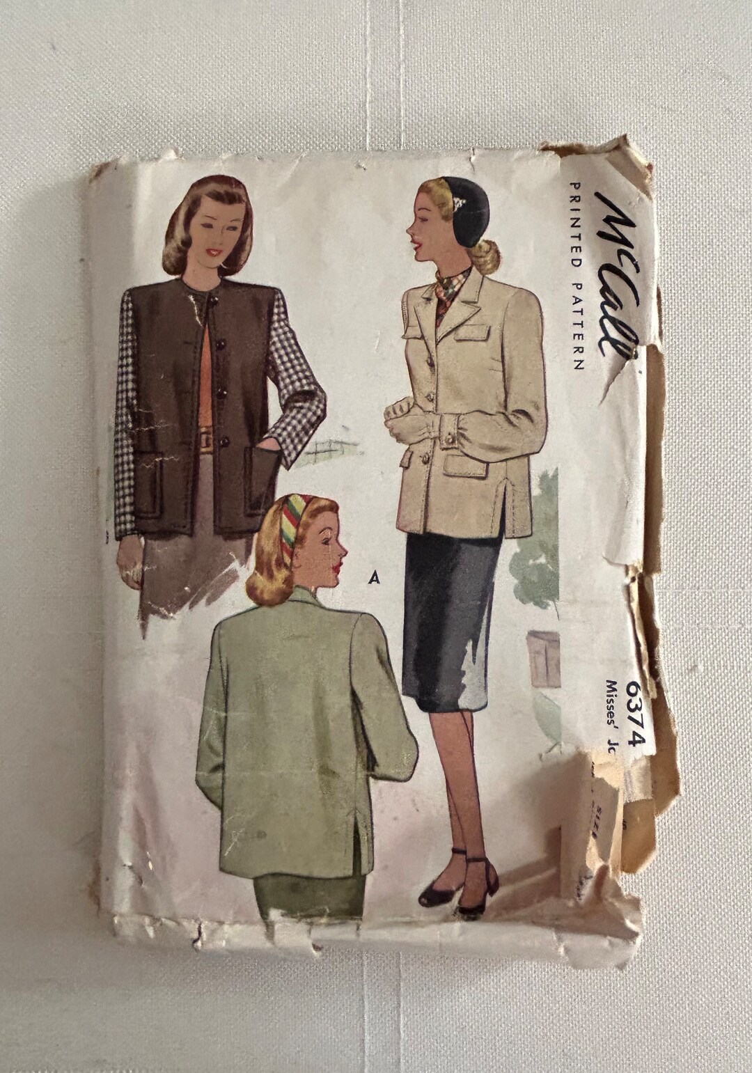Vintage 1946 Mccall Sewing Pattern 6374 Misses’ Button Down Jacket Size ...