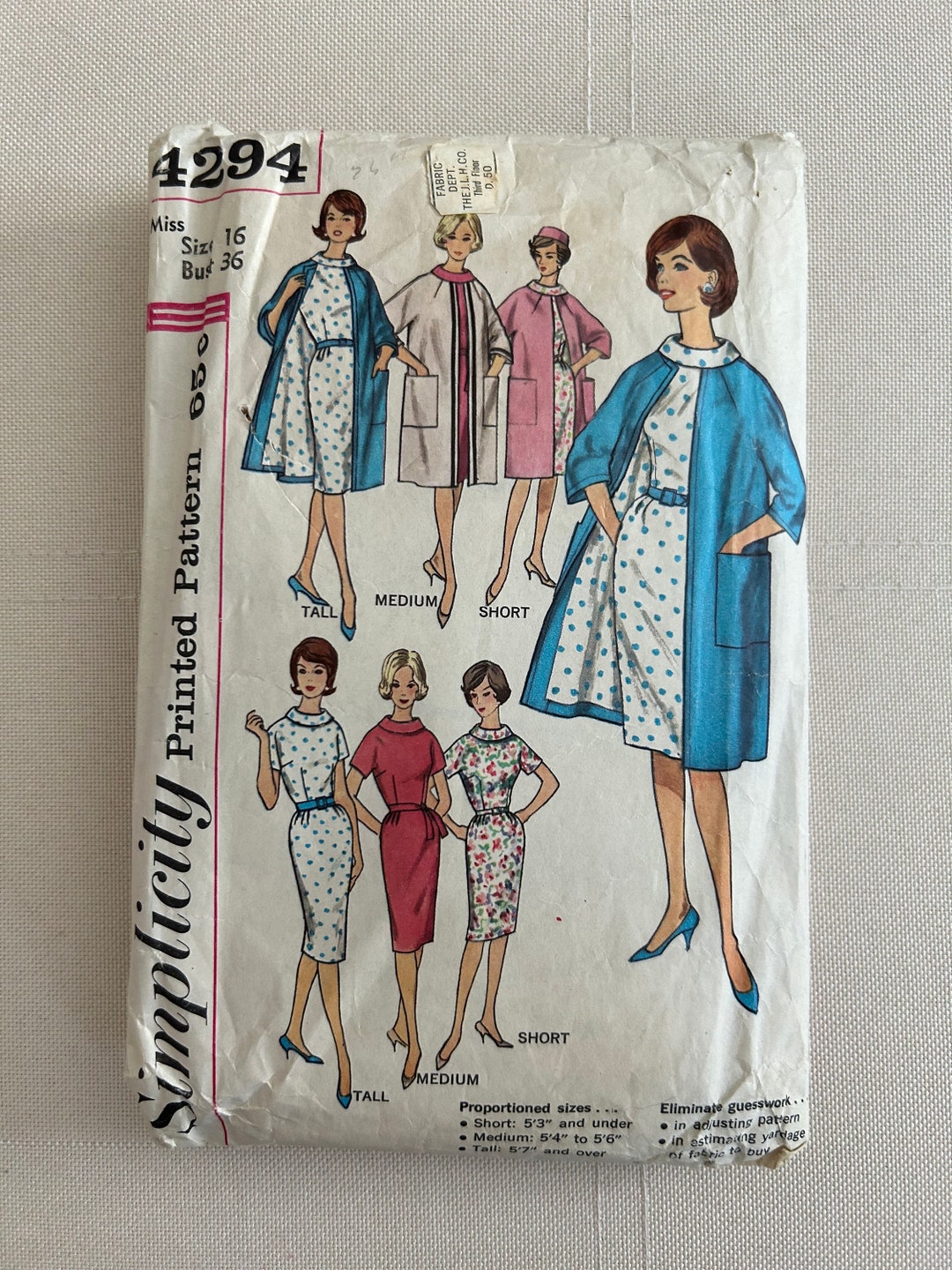 Vintage 1962 Simplicity Sewing Pattern 4294 Misses' One-piece Short ...