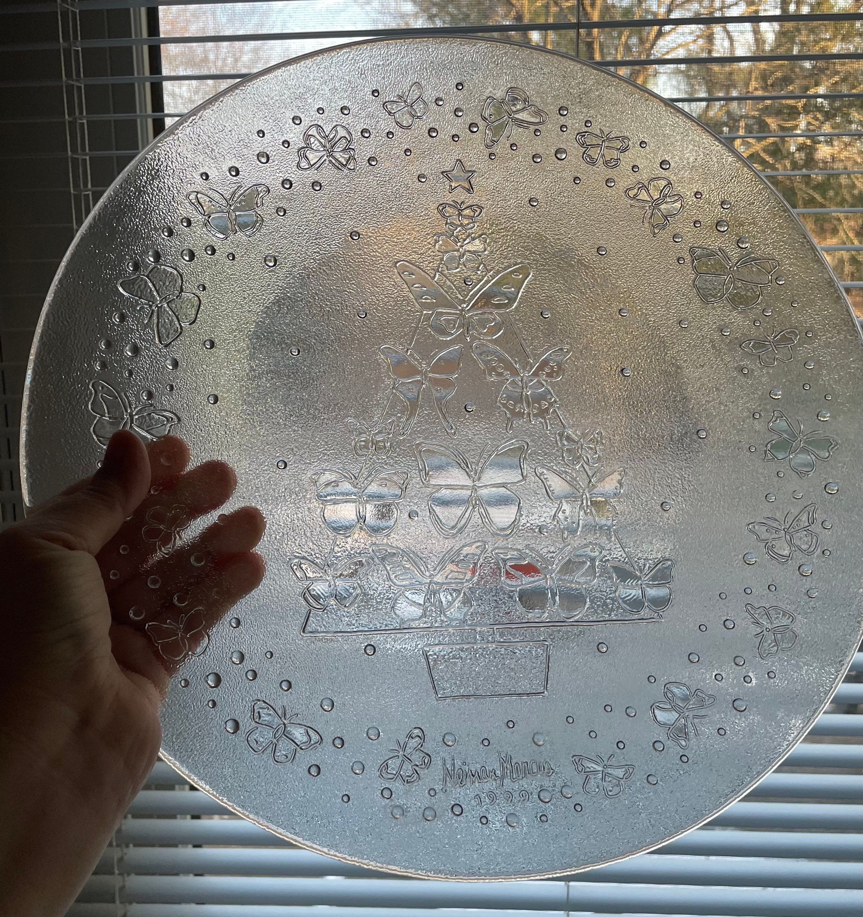 Vintage 1999 Neiman Marcus Round Clear Glass Butterfly Christmas Tree ...