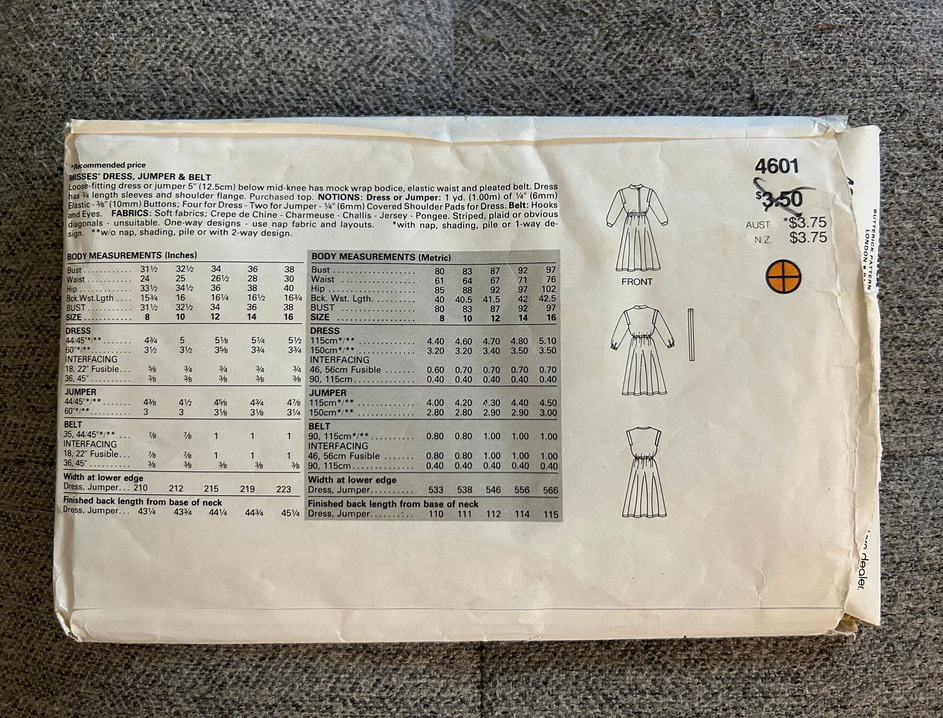 Vintage 1980's Butterick David Warren Sewing Pattern 4601 Misses' Dress ...