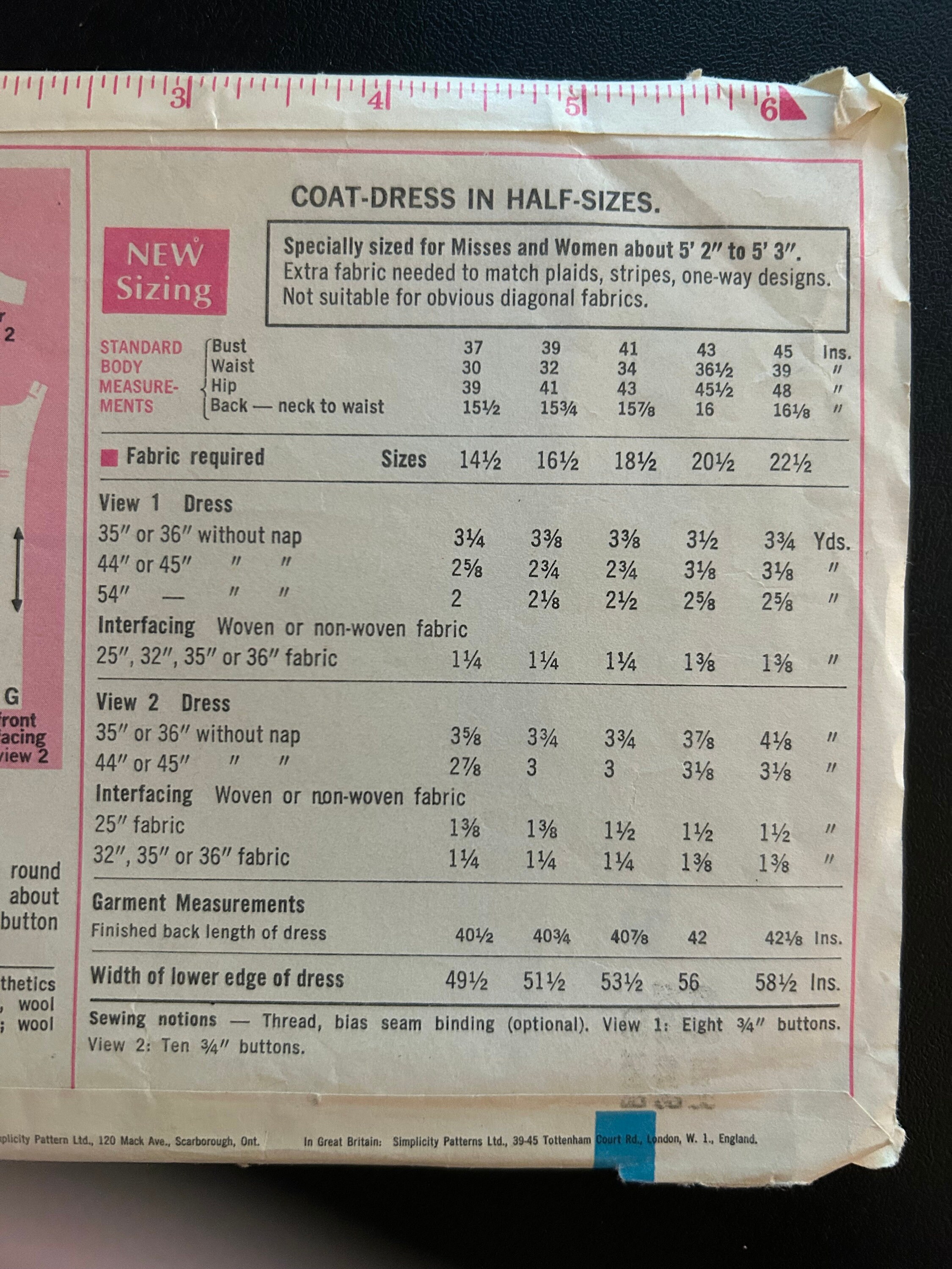 Vintage 1968 Simplicity Sewing Pattern 8055 Coat-dress in Half Sizes ...