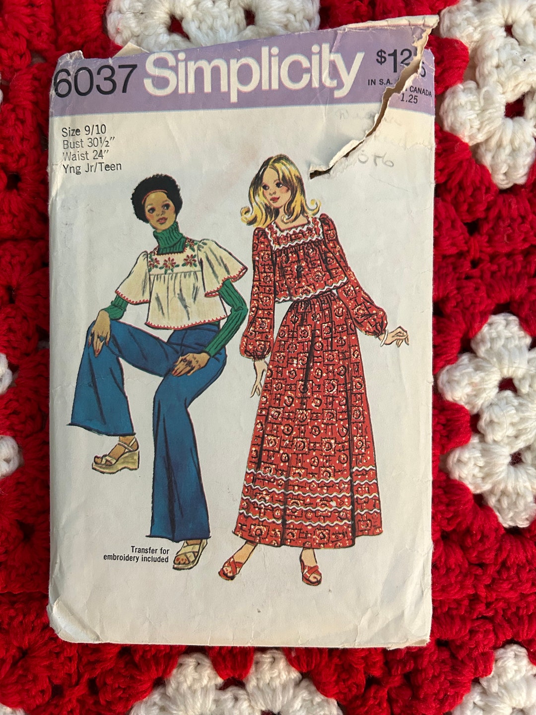 Vintage 1973 Simplicity Sewing Pattern 6037 Young Junior/teens' Peasant ...