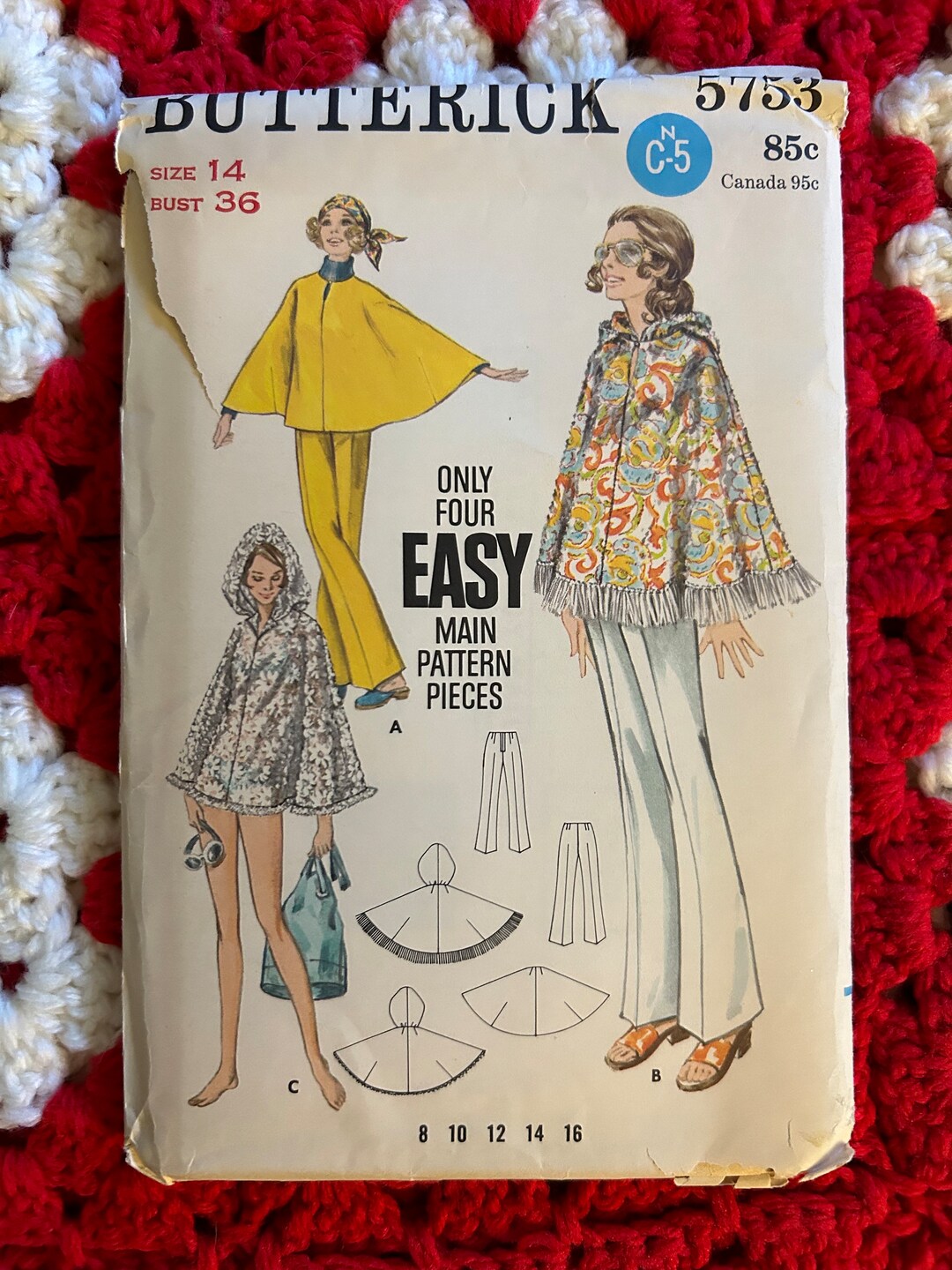 Vintage 1970 Butterick Sewing Pattern 5753 Misses' Cape & Pants Size 14 ...